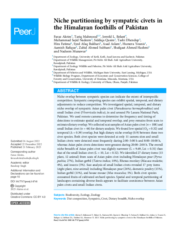 (PDF) Niche partitioning by sympatric civets in the Himalayan foothills ...