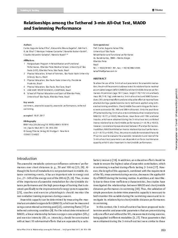 (PDF) Relationships among the Tethered 3-min All-Out Test, MAOD and ...
