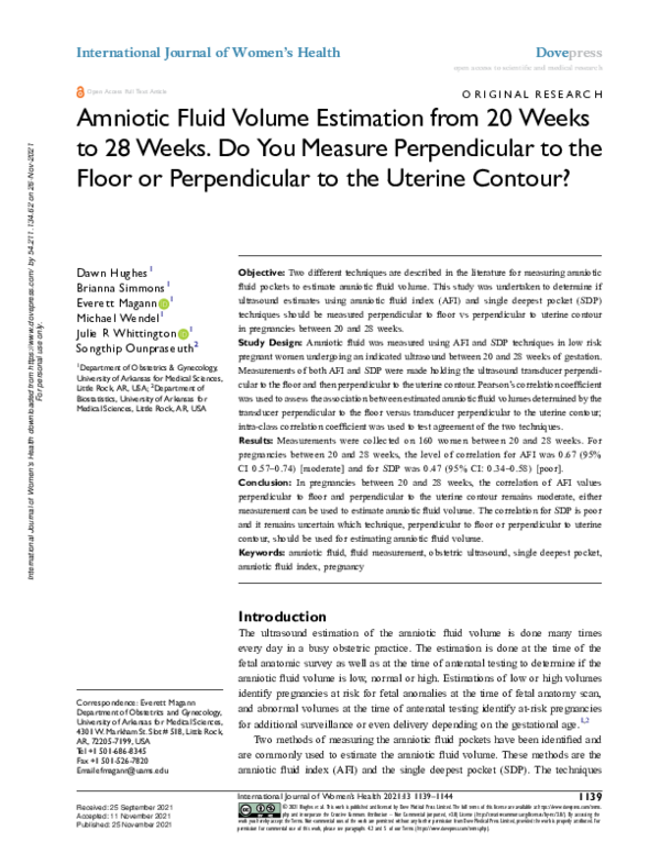(PDF) Amniotic Fluid Volume Estimation from 20 Weeks to 28 Weeks. Do ...