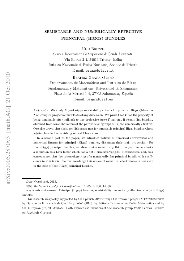 (PDF) Semistable and numerically effective principal (Higgs) bundles