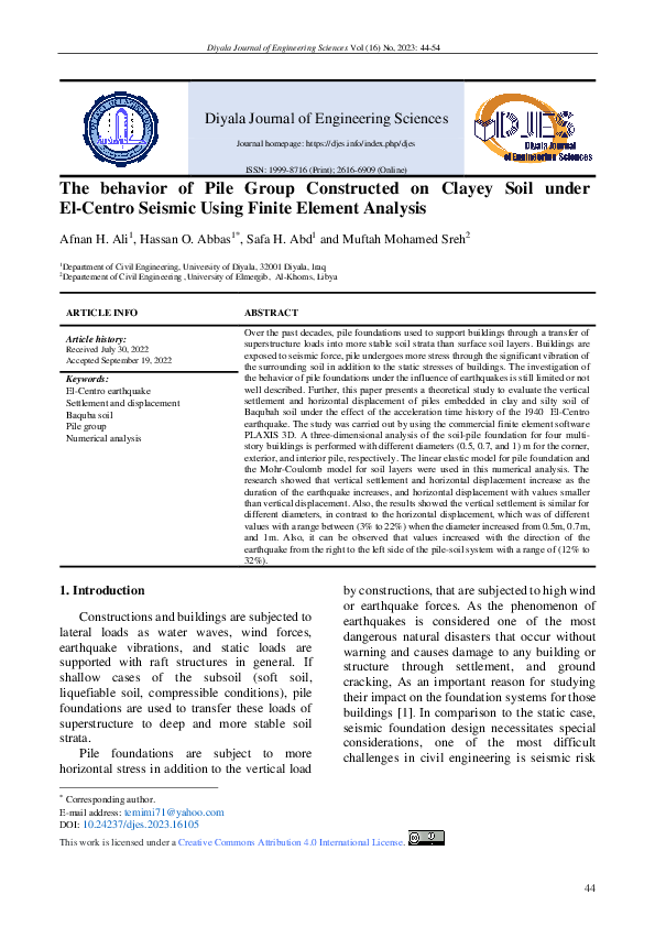 (PDF) Pile Group Behavior in Clay during El-Centro Seismic Events
