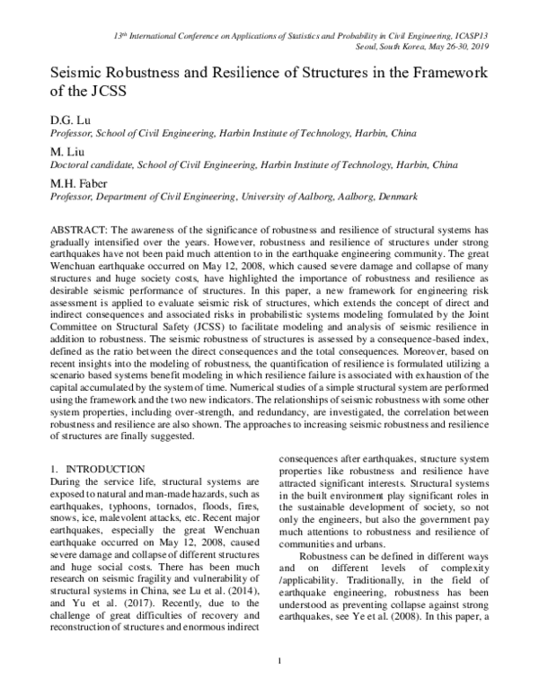 Pdf Seismic Robustness And Resilience Of Structures In The Framework Of The Jcss