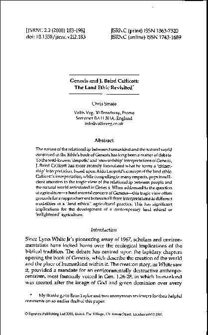 (PDF) Genesis and J. Baird Callicott