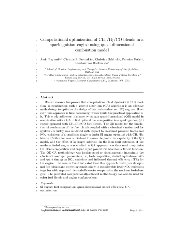 (PDF) Computational optimization of CH4/H2/CO blends in a spark-ignition engine using quasi ...