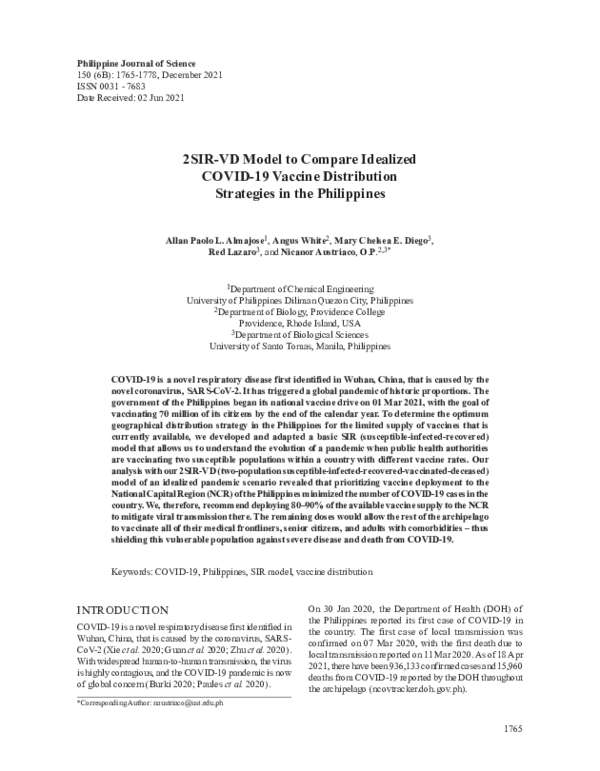 (PDF) 2SIR-VD Model to Compare Idealized COVID-19 Vaccine Distribution ...
