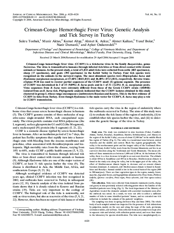(PDF) Crimean-Congo Hemorrhagic Fever Virus: Genetic Analysis and Tick ...