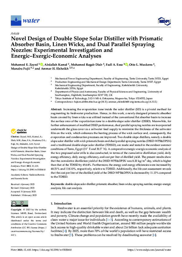 (PDF) Novel Design of Double Slope Solar Distiller with Prismatic ...