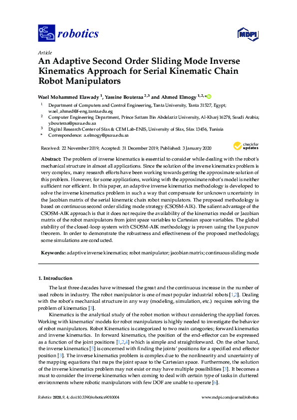 Pdf An Adaptive Second Order Sliding Mode Inverse Kinematics Approach