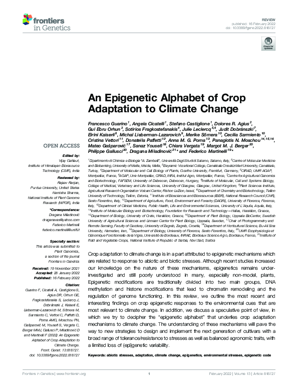 (PDF) An Epigenetic Alphabet of Crop Adaptation to Climate Change