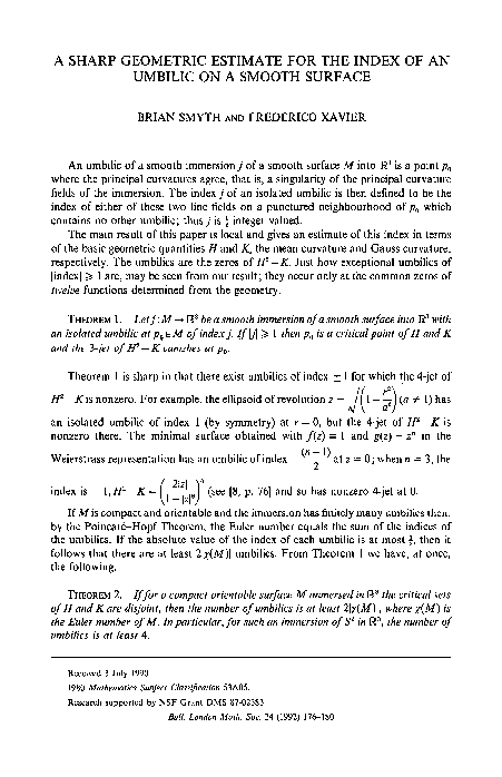 (PDF) A Sharp Geometric Estimate for the Index of an Umbilic on a ...