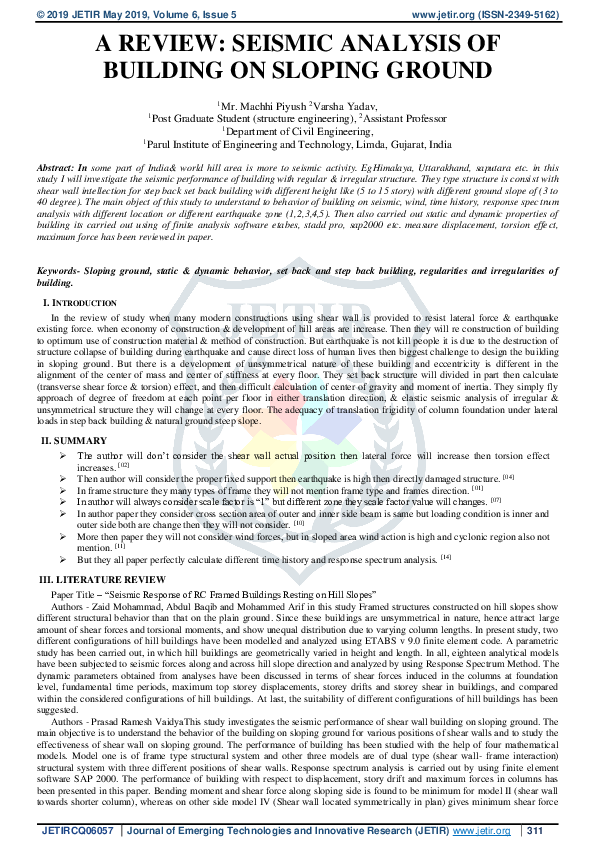 (PDF) A Review: Seismic Analysis of Building on Sloping Ground