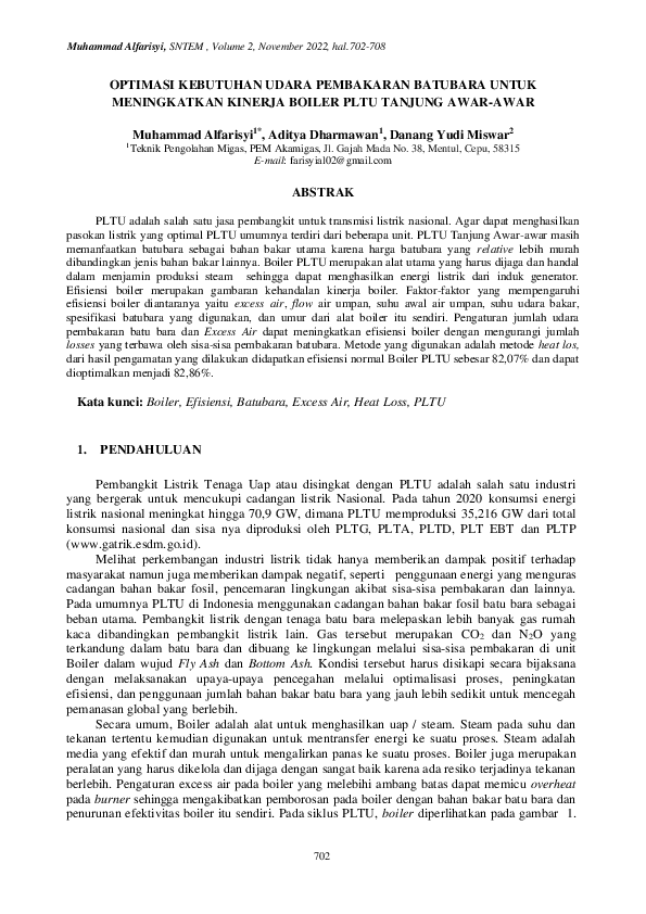 (PDF) Optimasi Kebutuhan Udara Pembakaran Batubara Untuk Meningkatkan Kinerja Boiler Pltu ...
