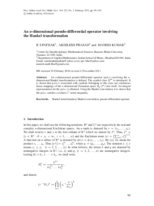 (PDF) An n-dimensional pseudo-differential operator involving the Hankel transformation