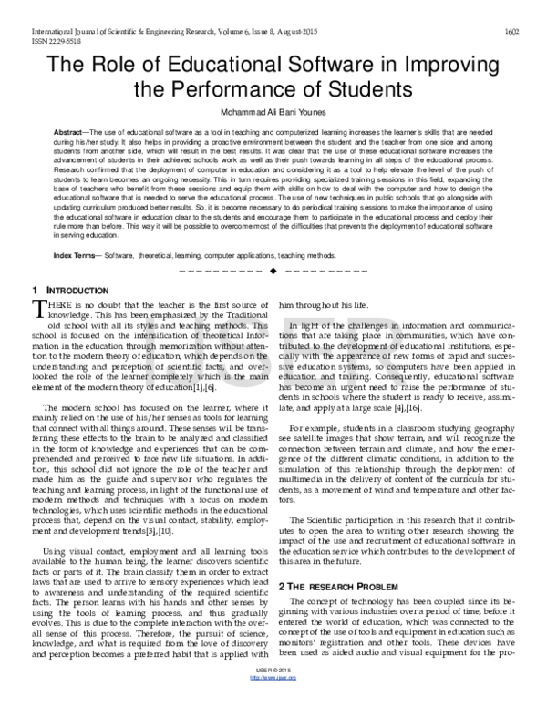 (PDF) The Role of Educational Software in Improving the Performance of Students
