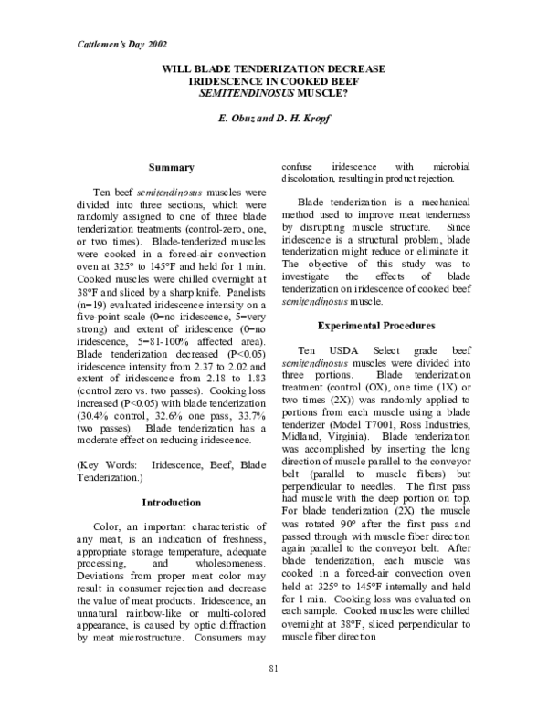 (PDF) Will Blade Tenderization Decrease Iridescence in Cooked Beef ...
