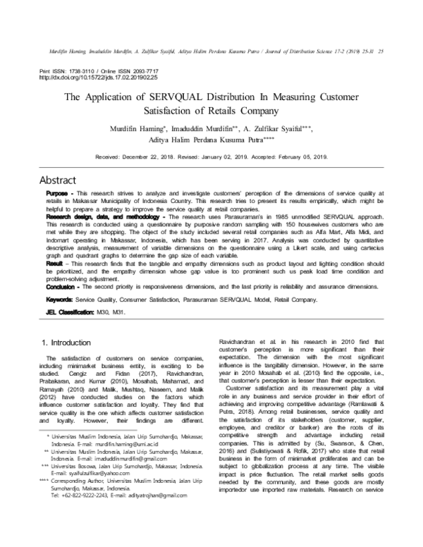 (PDF) The Application of SERVQUAL Distribution In Measuring Customer ...