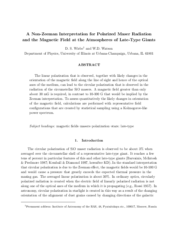 (PDF) A Non-Zeeman Interpretation for Polarized Maser Radiation and the ...