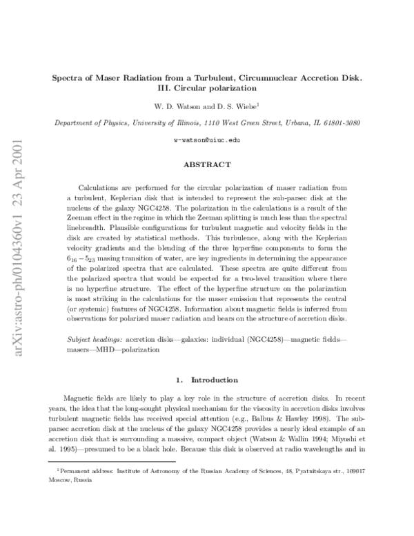 (PDF) Spectra of Maser Radiation from a Turbulent, Circumnuclear ...