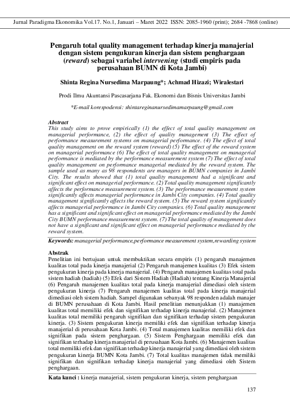 (PDF) Pengaruh total quality management terhadap kinerja manajerial ...