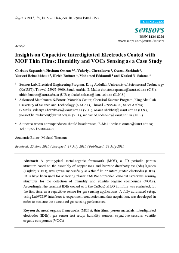 (PDF) Article Insights on Capacitive Interdigitated Electrodes Coated ...