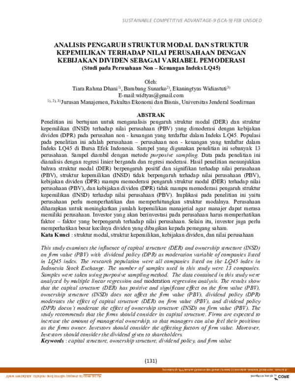(PDF) ANALISIS PENGARUH STRUKTUR MODAL DAN STRUKTUR KEPEMILIKAN TERHADAP NILAI PERUSAHAAN DENGAN ...