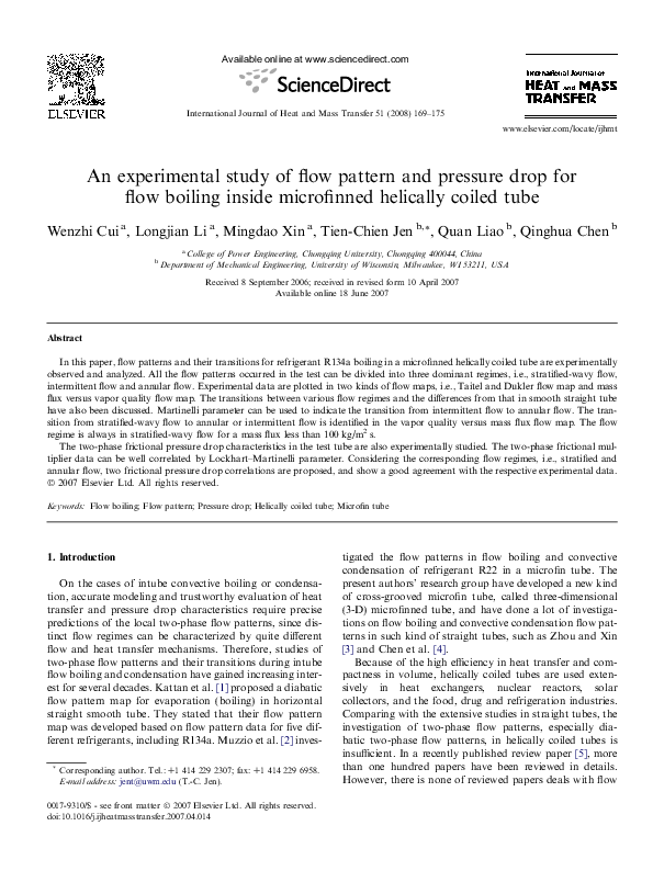 (PDF) An experimental study of flow pattern and pressure drop for flow boiling inside ...