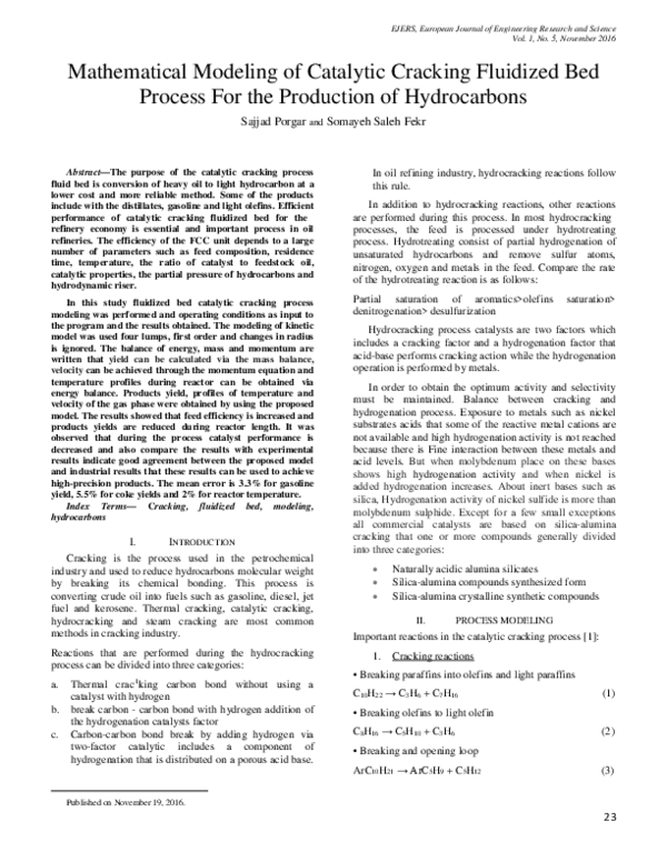 (PDF) Mathematical Modeling of Catalytic Cracking Fluidized Bed Process ...