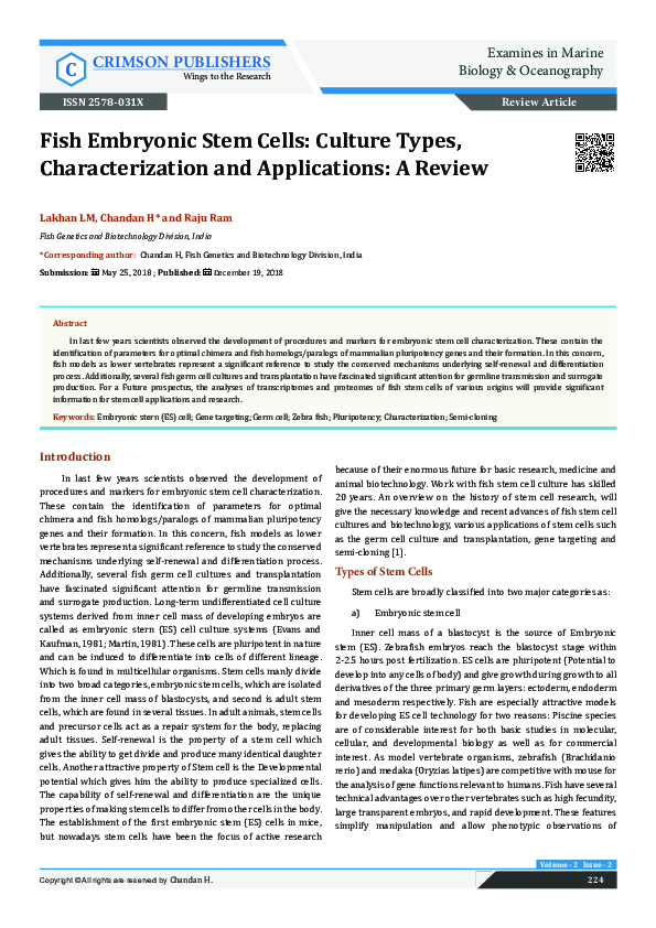 (PDF) Fish Embryonic Stem Cells: Culture Types, Characterization and ...