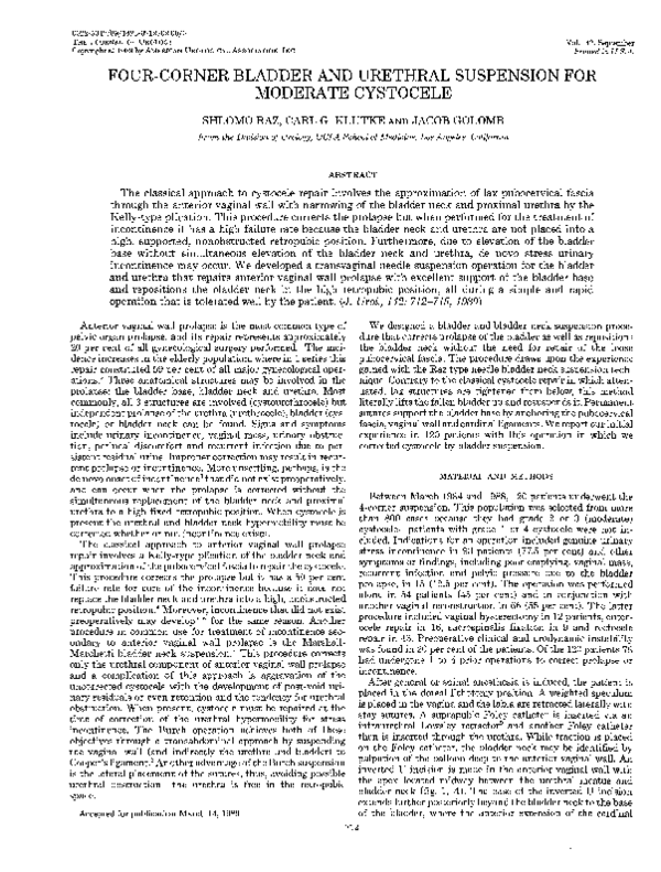(PDF) Four-Corner Bladder and Urethral Suspension for Moderate Cystocele
