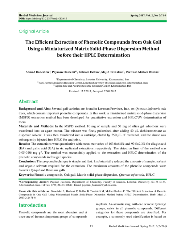 (PDF) The Efficient Extraction of Phenolic Compounds from Oak Gall Using a Miniaturized Matrix ...