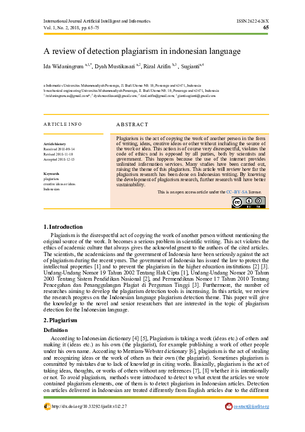 Pdf A Review Of Detection Plagiarism In Indonesian Language
