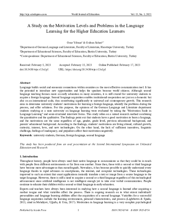 (PDF) A Study on the Motivation Levels and Problems in the Language ...