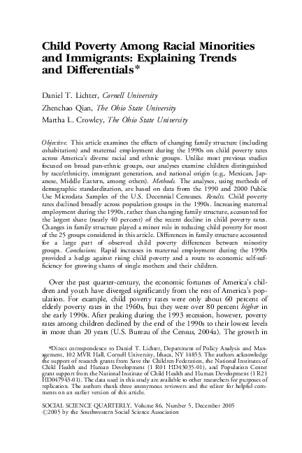 (PDF) Child Poverty Among Racial Minorities and Immigrants: Explaining ...