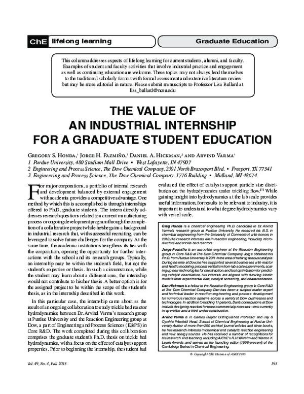 (PDF) The Value of an Industrial Internship on a Graduate Student Education