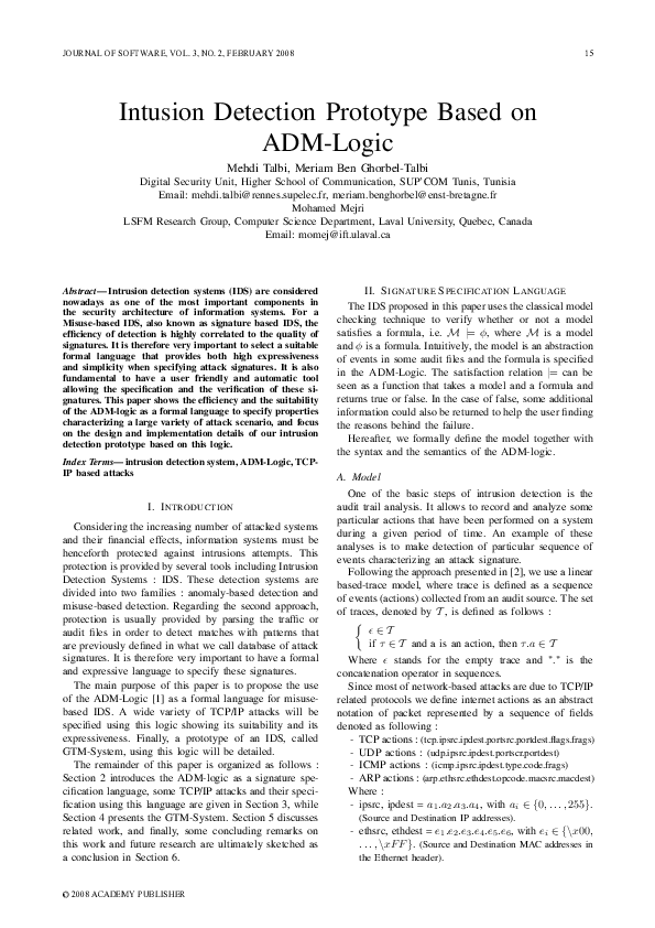 (PDF) Intrusion Detection Prototype Based on ADM-Logic