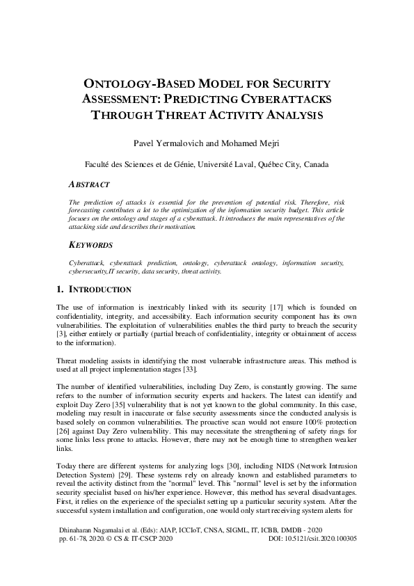Pdf Ontology Based Model For Security Assessment Predicting Cyberattacks Through Threat