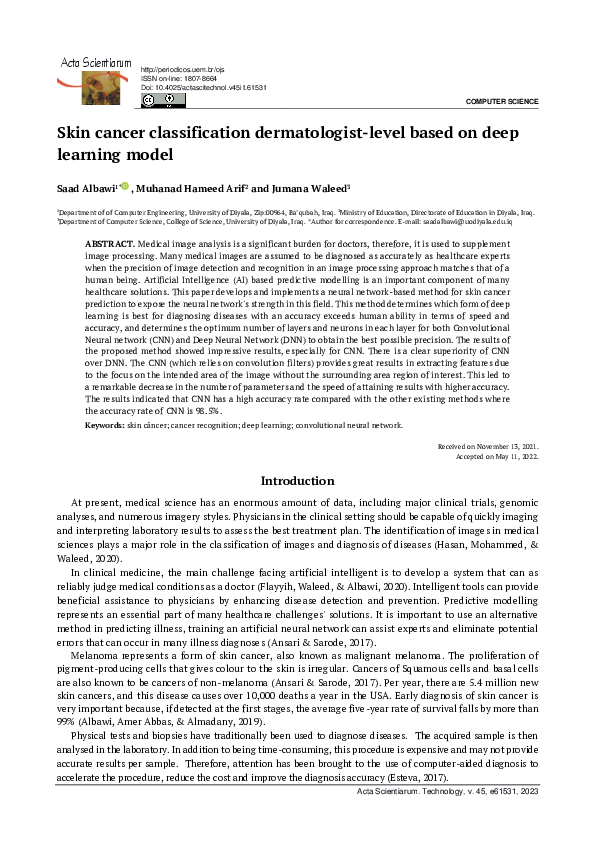 (PDF) Skin cancer classification dermatologist-level based on deep ... (PDF) Skin cancer classification dermatologist-level based on deep ...