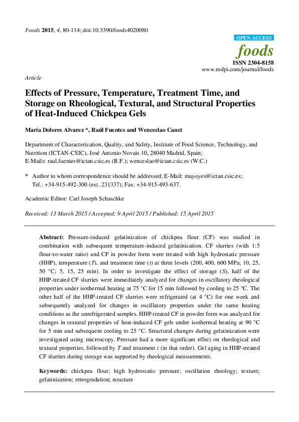 (PDF) Effects of Pressure, Temperature, Treatment Time, and Storage on Rheological, Textural ...
