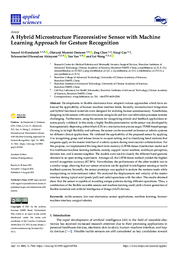 Pdf A Hybrid Microstructure Piezoresistive Sensor With Machine Learning Approach For Gesture