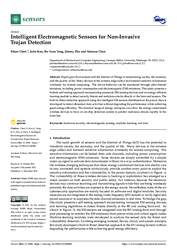 (PDF) Intelligent Electromagnetic Sensors for Non-Invasive Trojan Detection