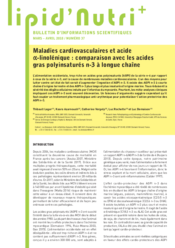 (PDF) Maladies cardiovasculaires et acide -linolénique : comparaison ...