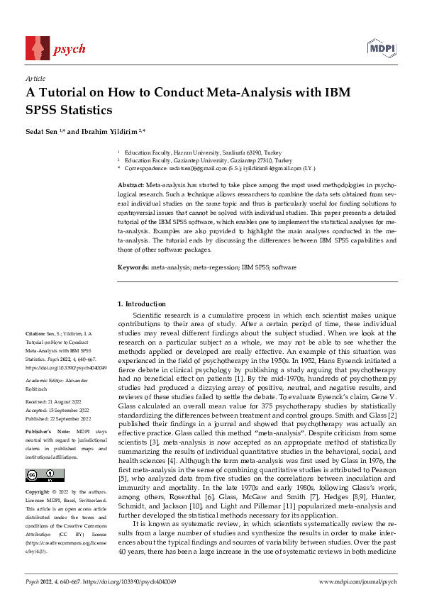 (PDF) A Tutorial on How to Conduct Meta-Analysis with IBM SPSS Statistics