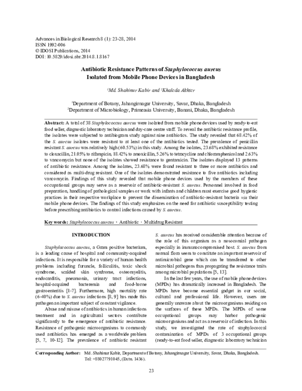 Pdf Antibiotic Resistance Patterns Of Staphylococcus Aureus Strains