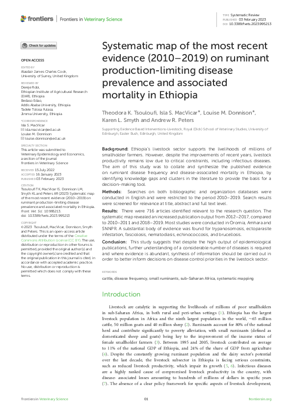 Systematic map of the most recent evidence (2010–2019) on ruminant production-limiting disease ...