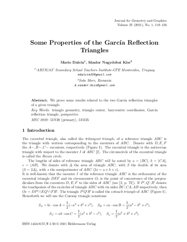 (PDF) Some Properties of the García Reflection Triangles