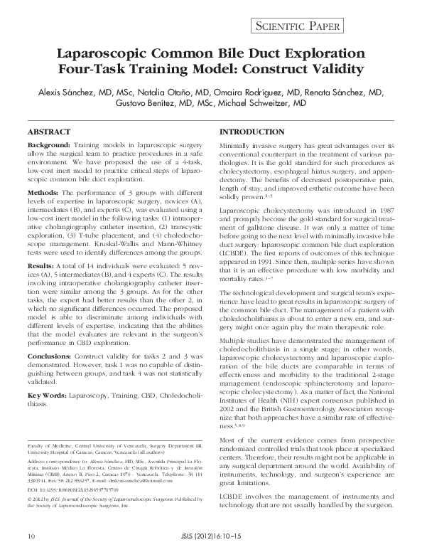 (PDF) Laparoscopic Common Bile Duct Exploration Four-Task Training Model: Construct Validity