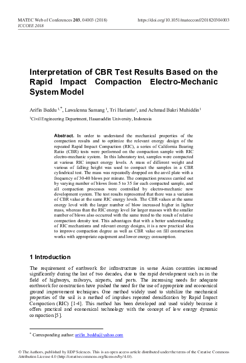 (PDF) Interpretation of CBR Test Results Based on the Rapid Impact ...