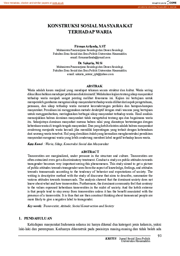 (PDF) Konstruksi Sosial Masyarakat Terhadap Waria