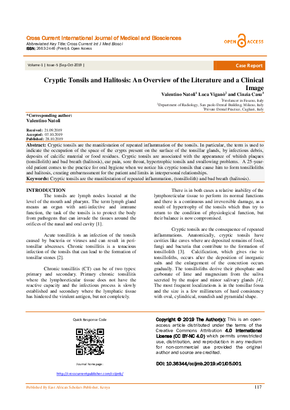 (PDF) Cryptic Tonsils and Halitosis: An Overview of the Literature and ...