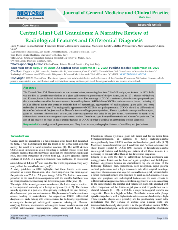 (PDF) Central Giant Cell Granuloma: A Narrative Review of Radiological ...